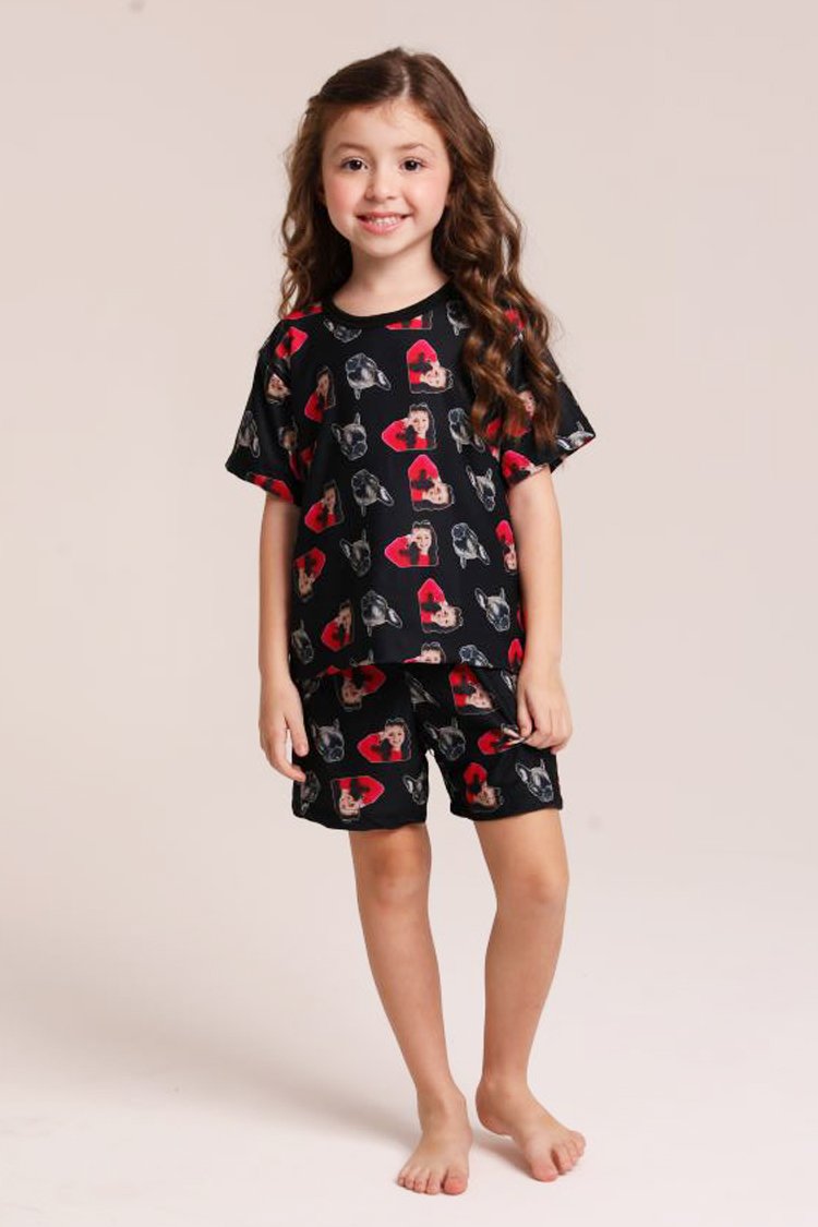 Pijama Personalizado Infantil Curto Preto